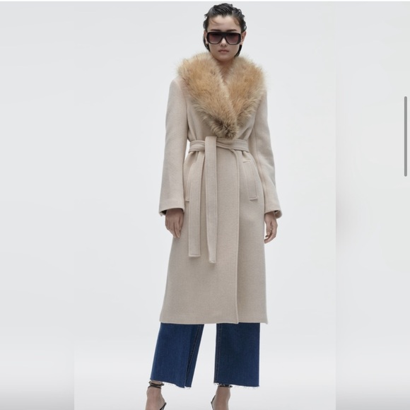 Zara | Jackets & Coats | Zara Fur Collar Wool Blend Belted Coat Ice ...